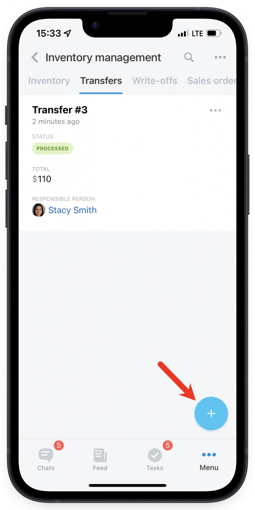 Stock transfers in the mobile app
