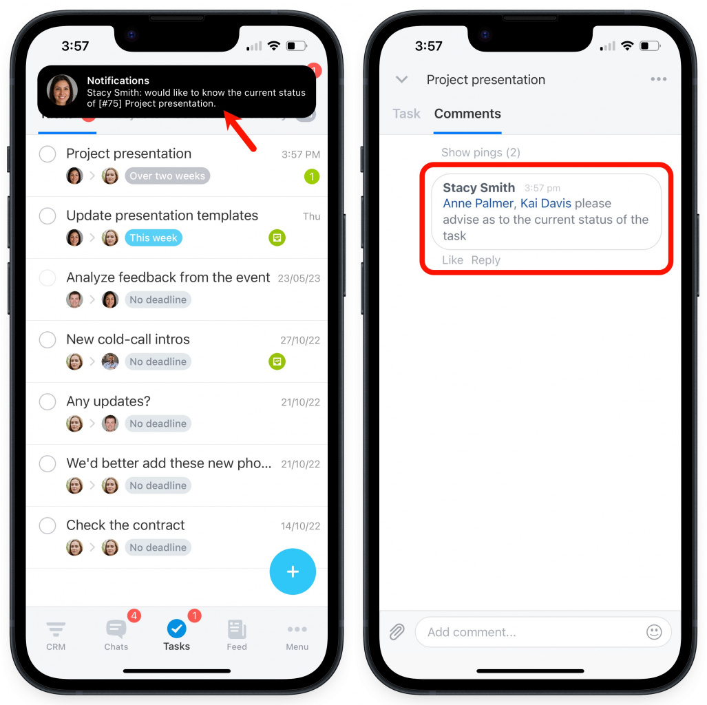Ping messages in Tasks
