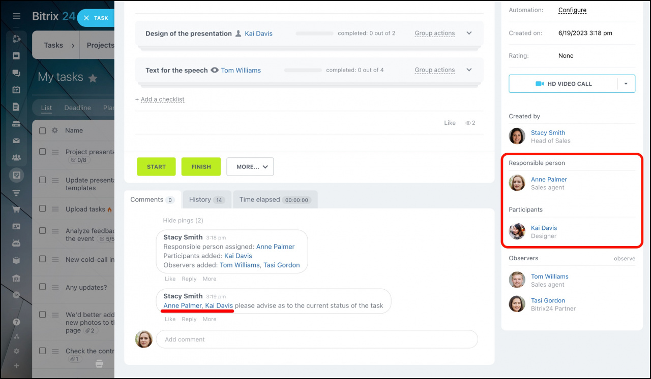Ping messages in Tasks