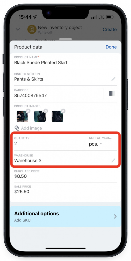 Write-offs in the mobile app