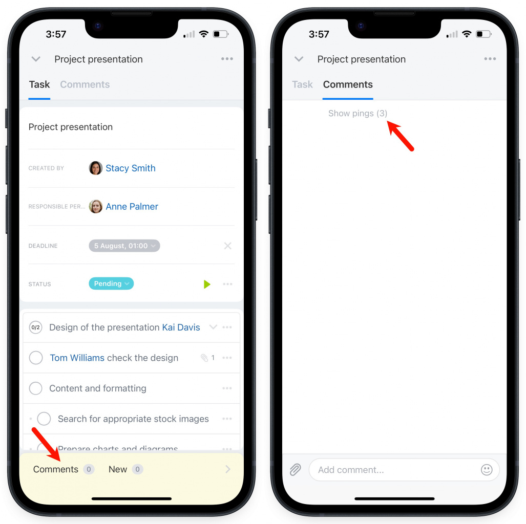 Ping messages in Tasks