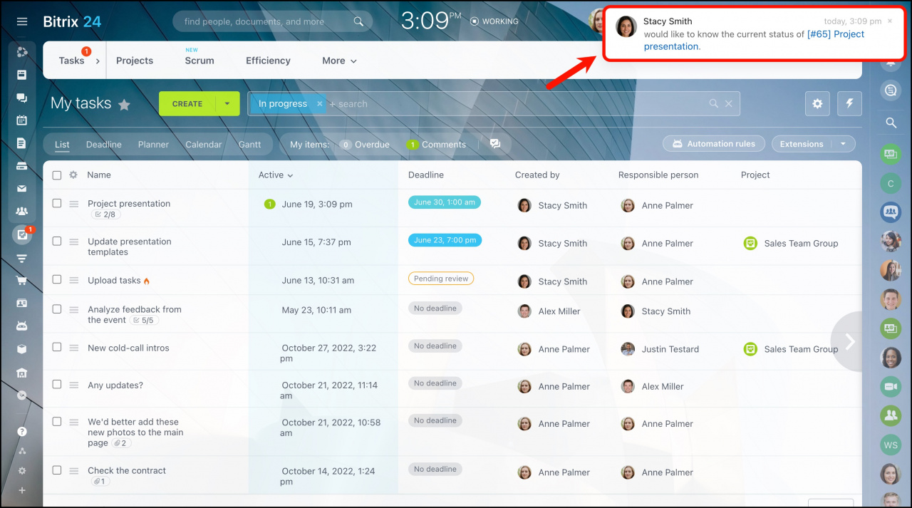 Ping messages in Tasks