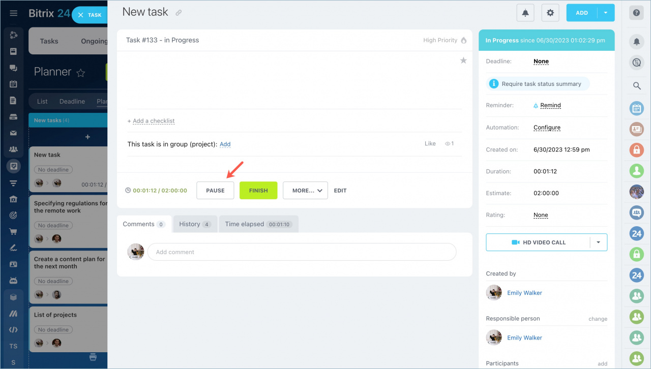 Time tracking option in tasks