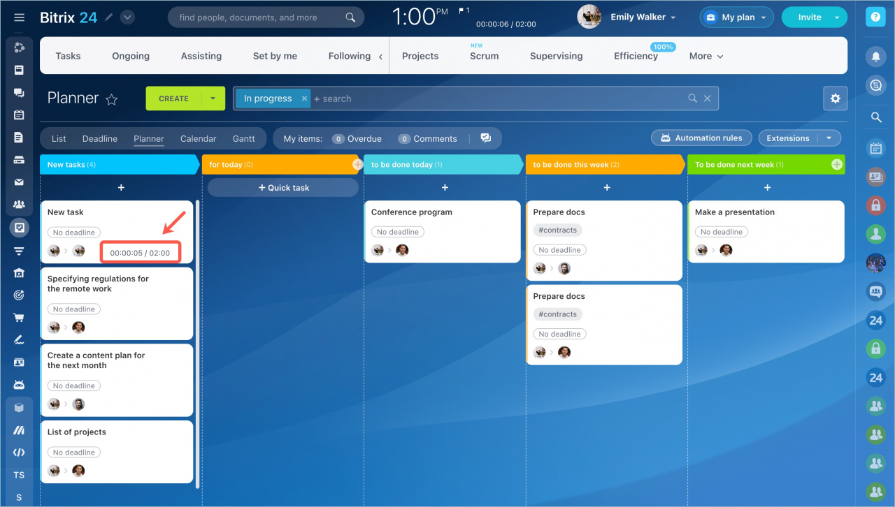 Time tracking option in tasks