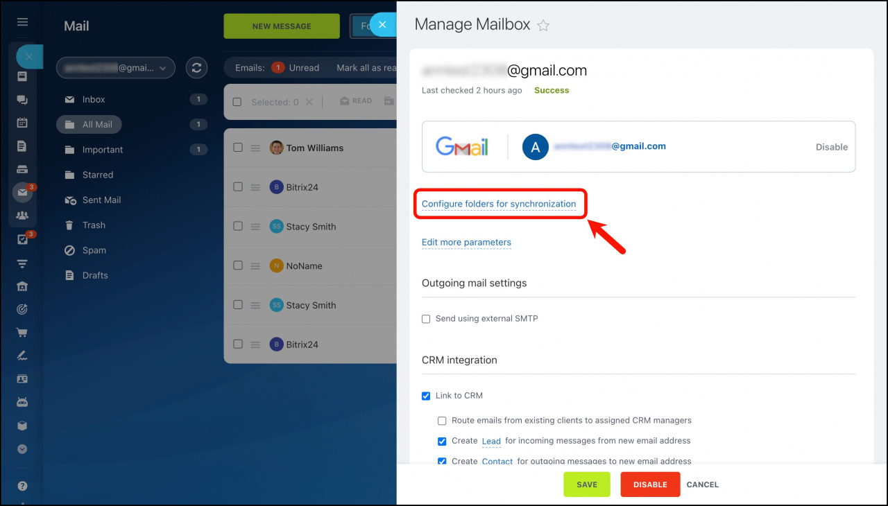 Mailbox settings: configure contacts, signature, blacklist