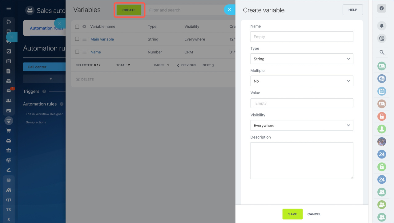 Variables and constants in automation rules