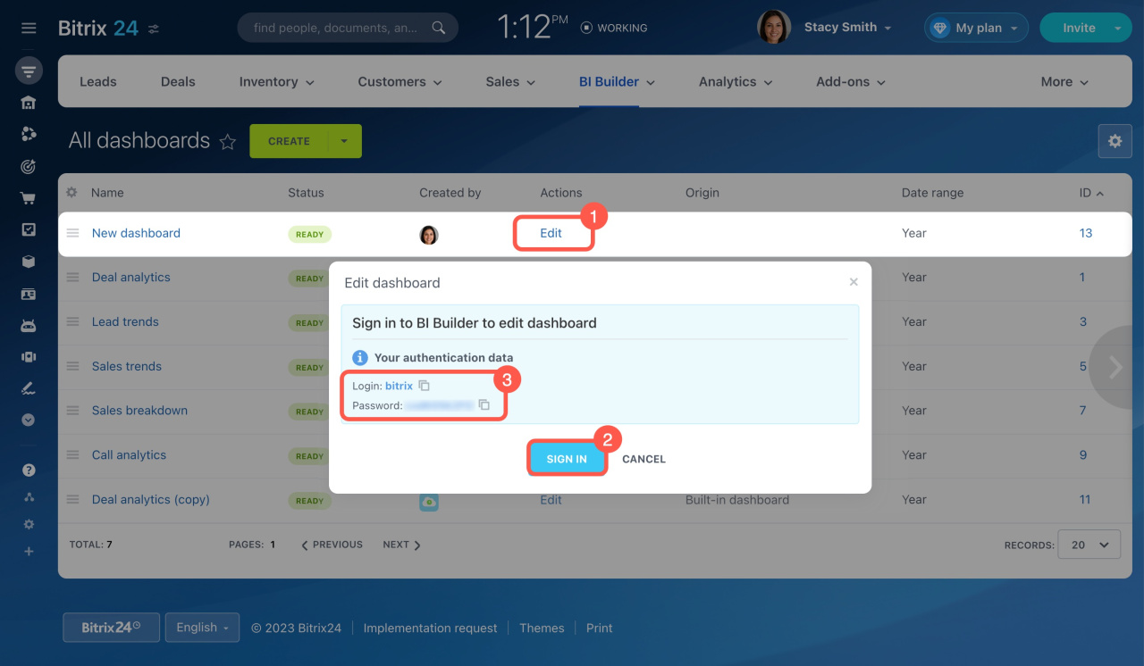 Create dashboards in BI Builder